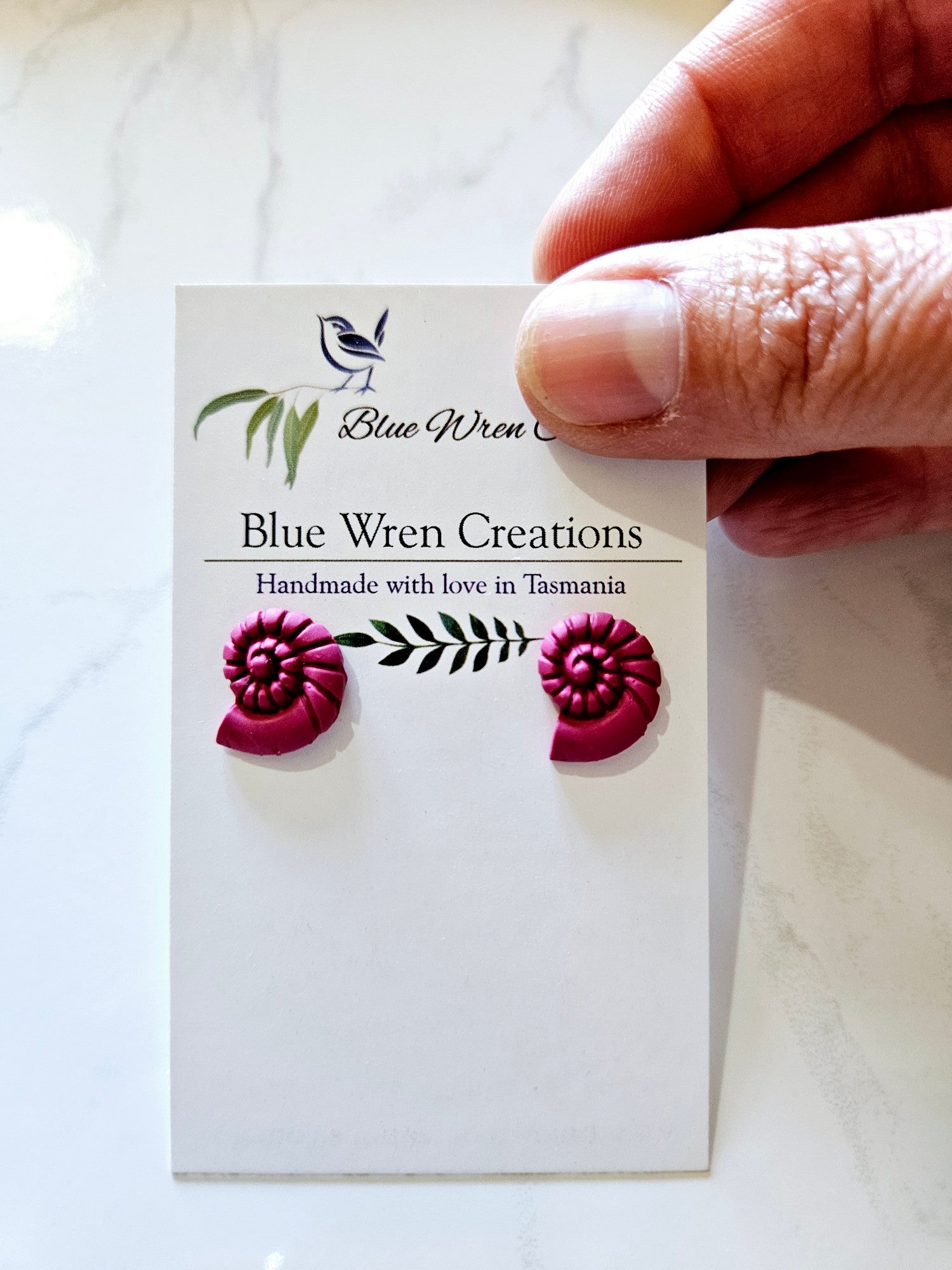 Earring studs - dark pink nautilus shells – Blue Wren Creations